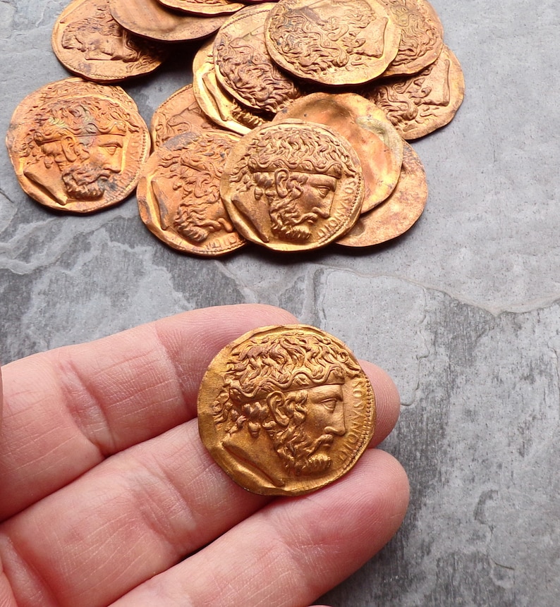 2 Vintage Solid Brass Roman Emperor Nero Coin Stampings, Dark Patina ...