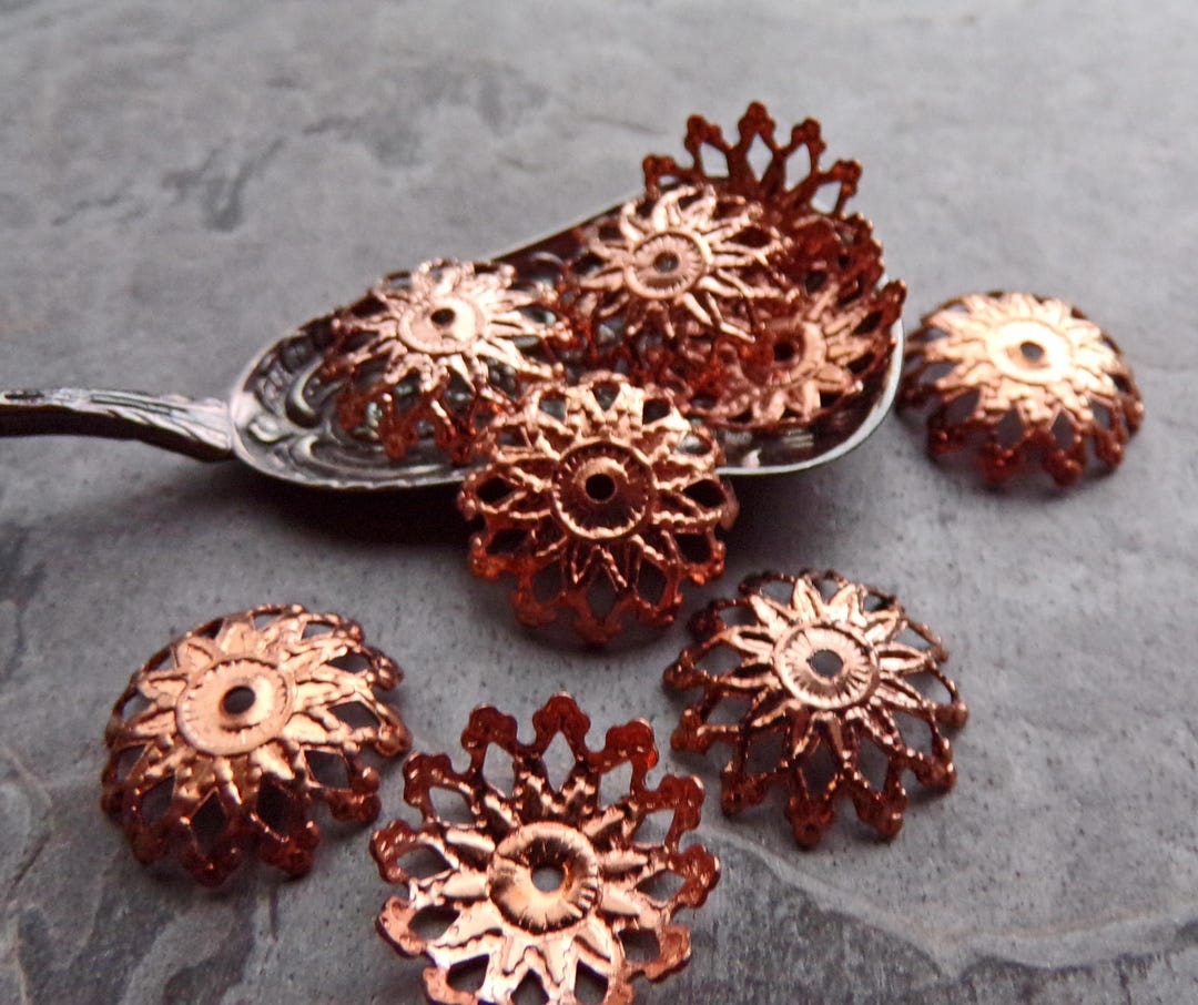 10 Vintage Brass Large Flat Filigree Bead Caps, Layering Bead, Vintage ...