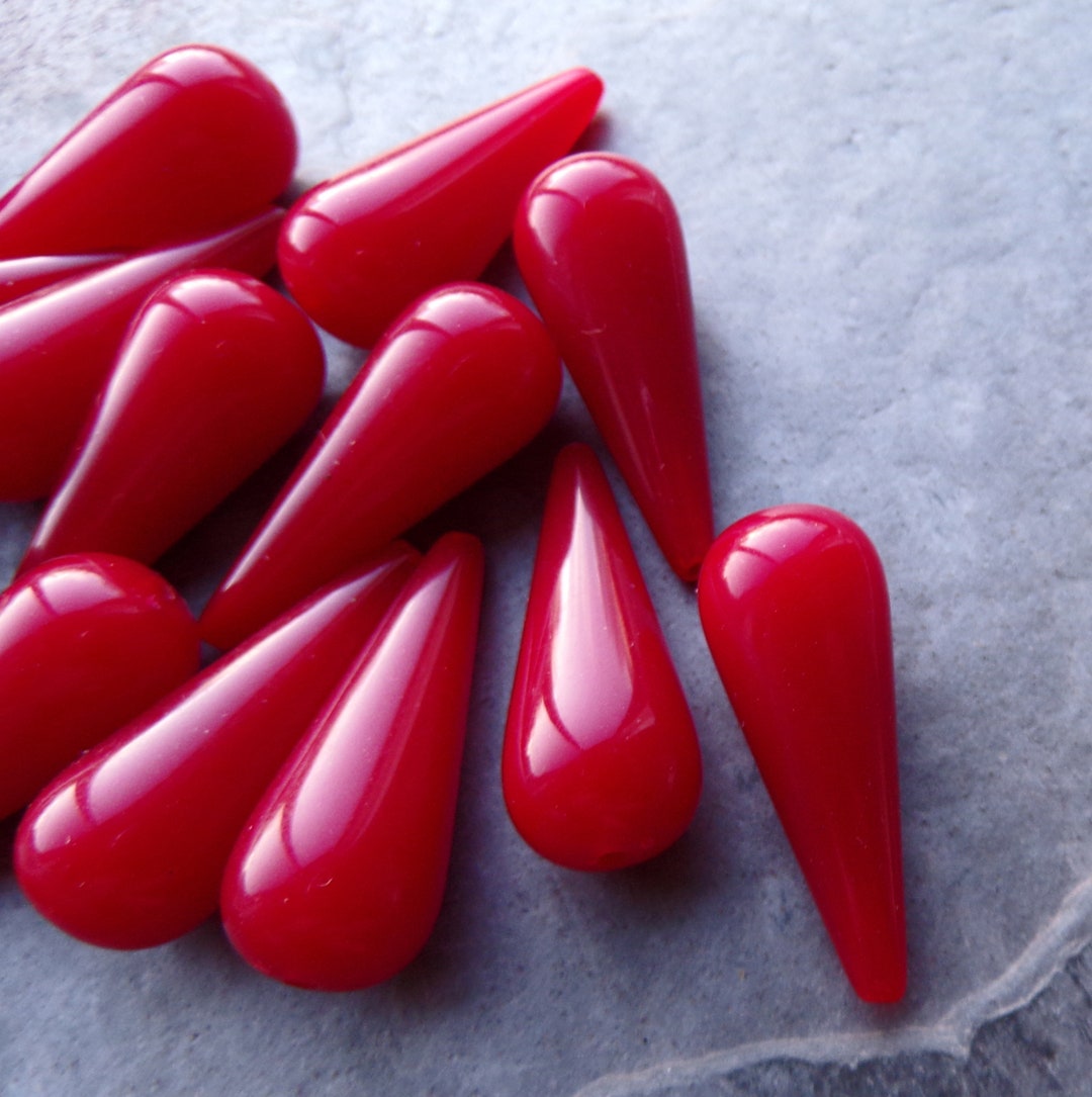 10 Vintage Lucite Red Teardrop Beads, 28mm, Beads Vintage, Vintage ...