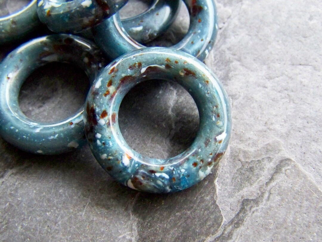Hoop Bead, Marble Bead, Teal Blue, Vintage Bead, Earthy, Organic ...