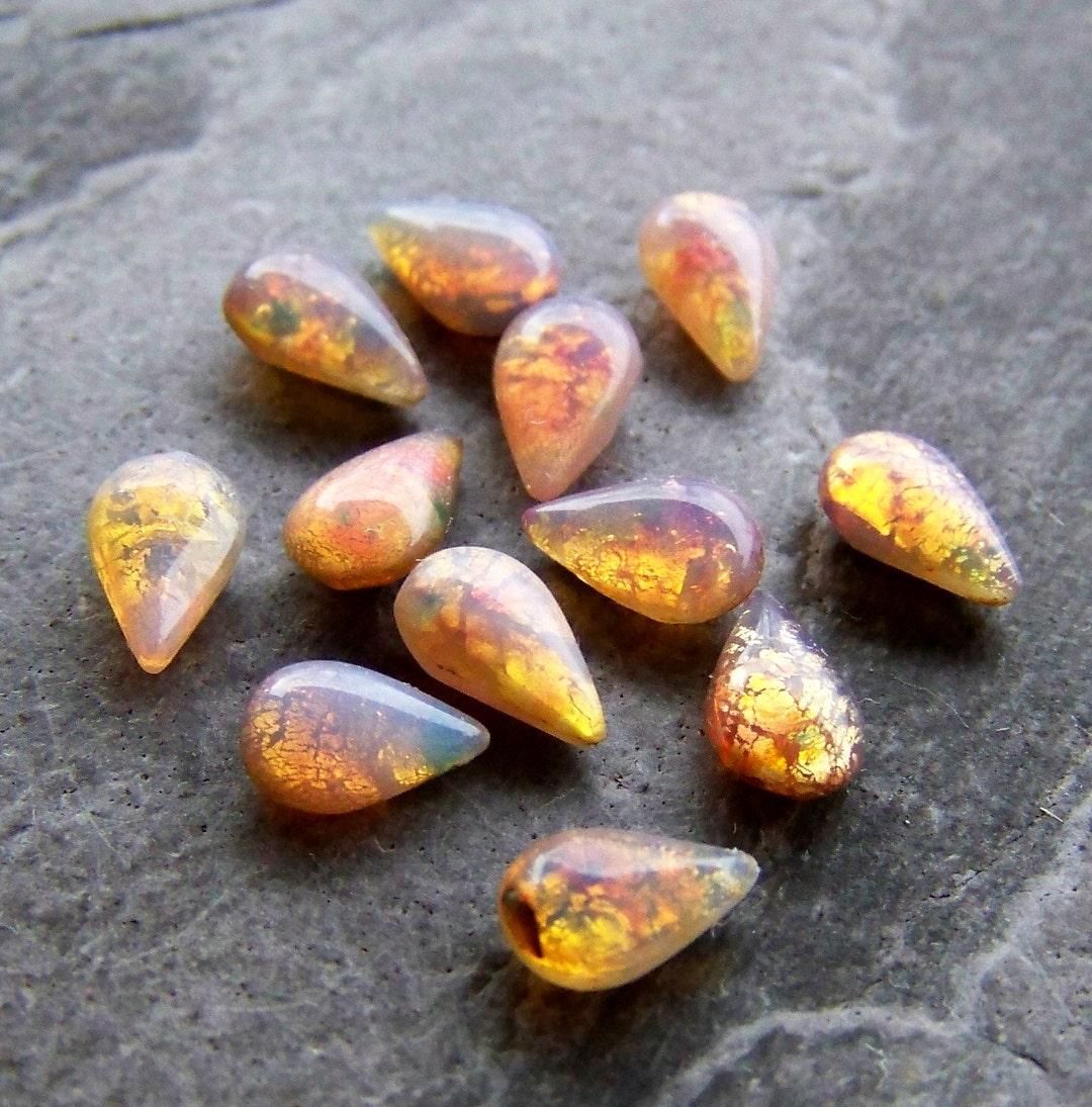 20 Pear Shaped Fire Opals, Opal Glass, Fire Opal Stone, Opal Cabochon ...