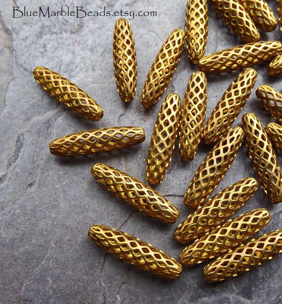 12 Vintage Open Weave Raw Brass Tapered Tube Beads, 19mm - Etsy