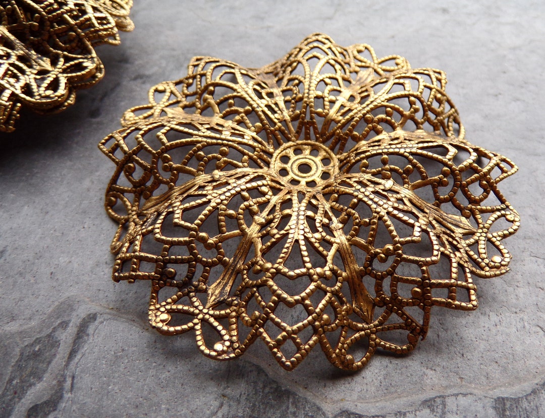 Vintage Brass Filigree Flower Stamping, Large Floral Finding (61mm) - Etsy