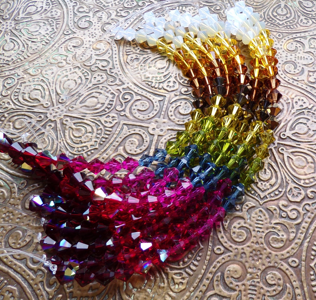 Vintage Swarovski Crystal Bicone Bead Strand, Assorted Colors, Mix ...