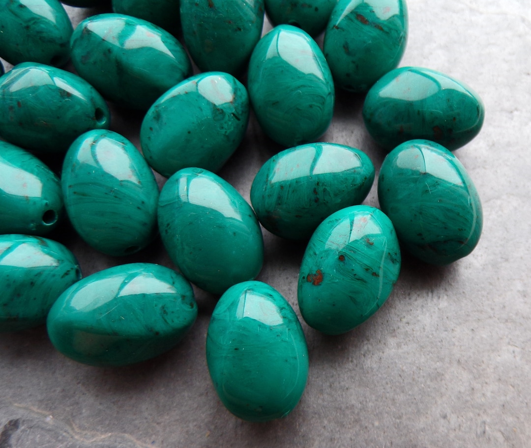 20 Vintage Lucite Deep Turquoise Matrix Beads, Twisted, Rust Marble ...