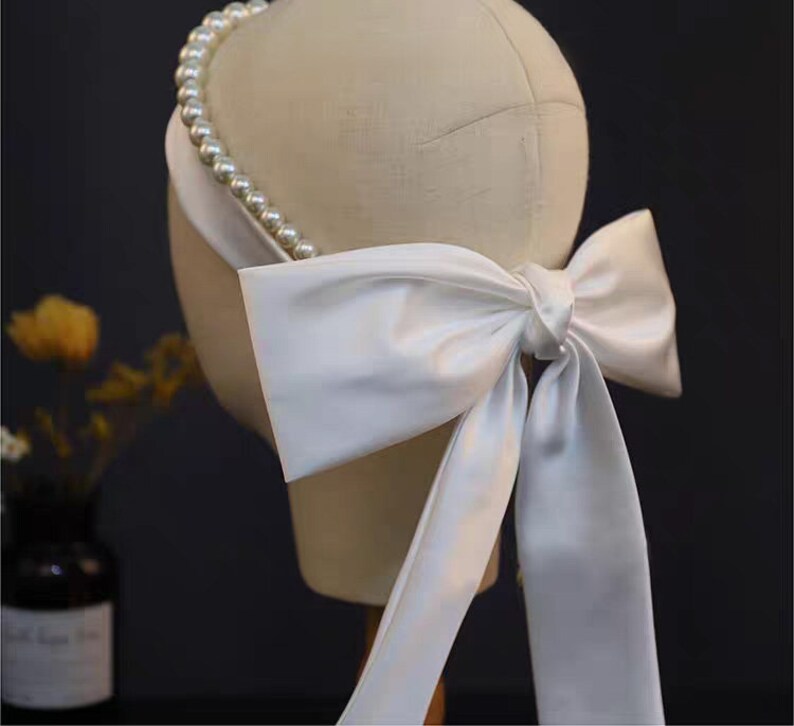 Ivory Bridal Bow Satin Long Bow Wedding Hair Accessory - Etsy