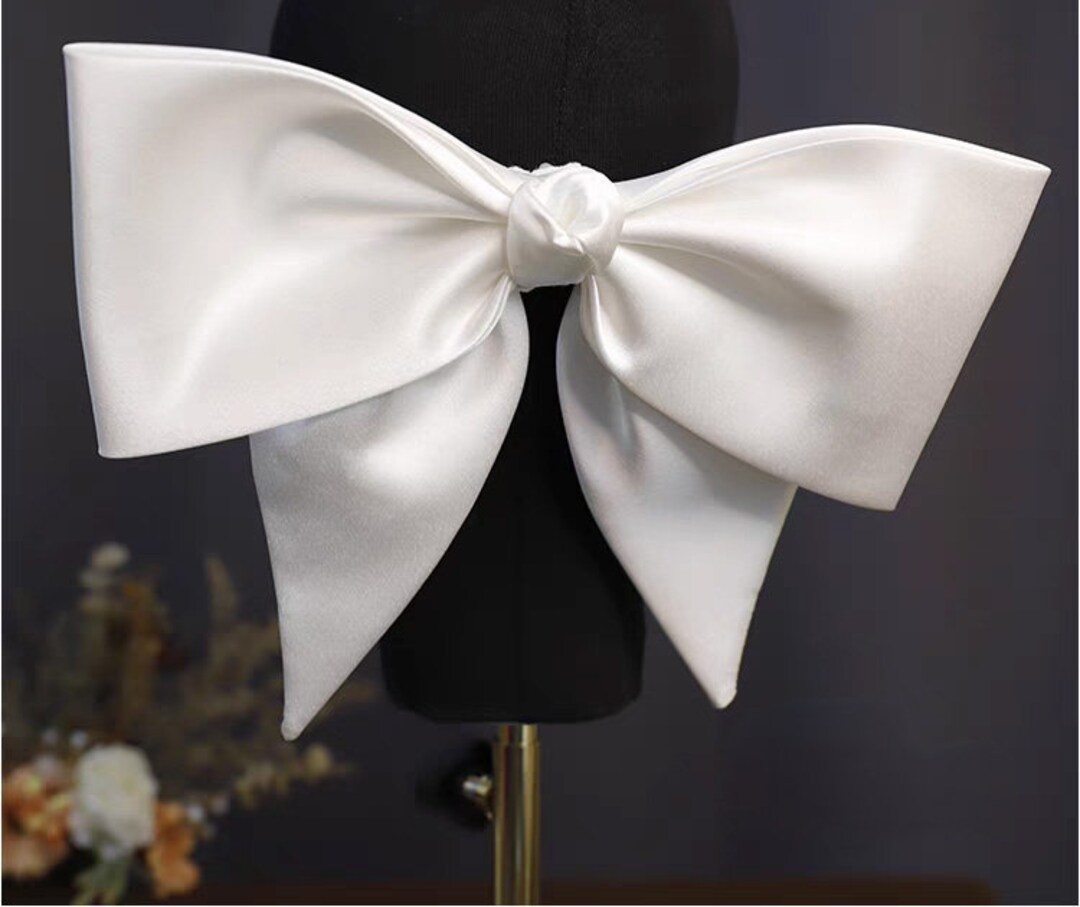 Ivory Satin Bow, Flower Bow, Cute Bow With Ribbons, Detachable Bridal ...