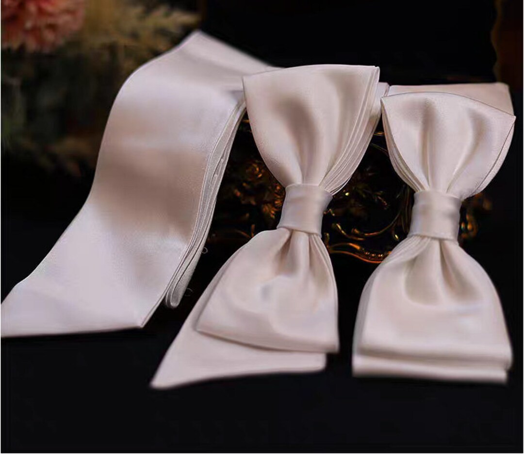 Ivory Satin Bow, Flower Bow, Cute Bow With Ribbons, Detachable Bridal ...