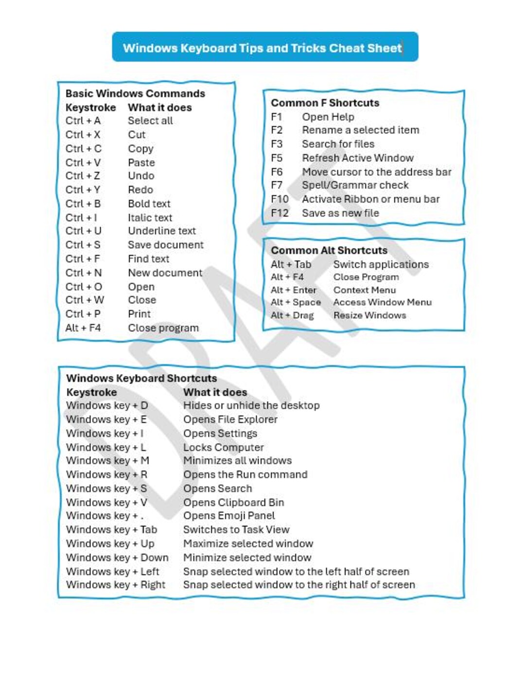 Windows Keyboard Tips and Tricks Cheat Sheet - Etsy