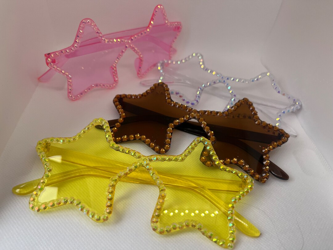 Single Pair of Sparkle Star Rave Fully Gemmed Coloured Novelty Star ...