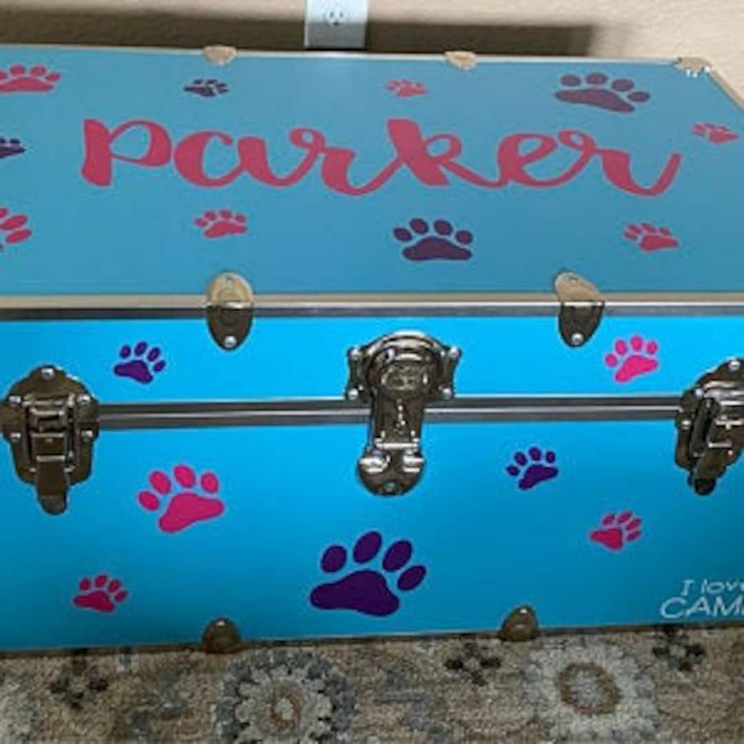 Personalized Camp Trunk Name and Paw Prints - Custom Name Decal - Brush ...