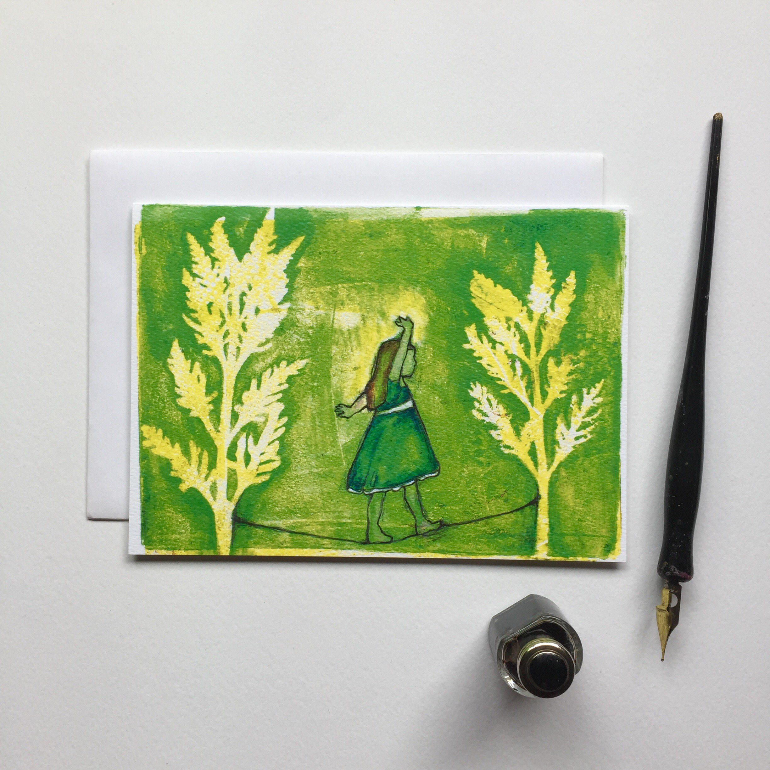 Emerald Green Little Girl Note Card Set, Gift for Girl, Note Card Set ...