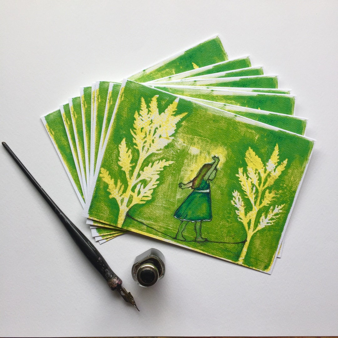 Emerald Green Little Girl Note Card Set, Gift for Girl, Note Card Set ...