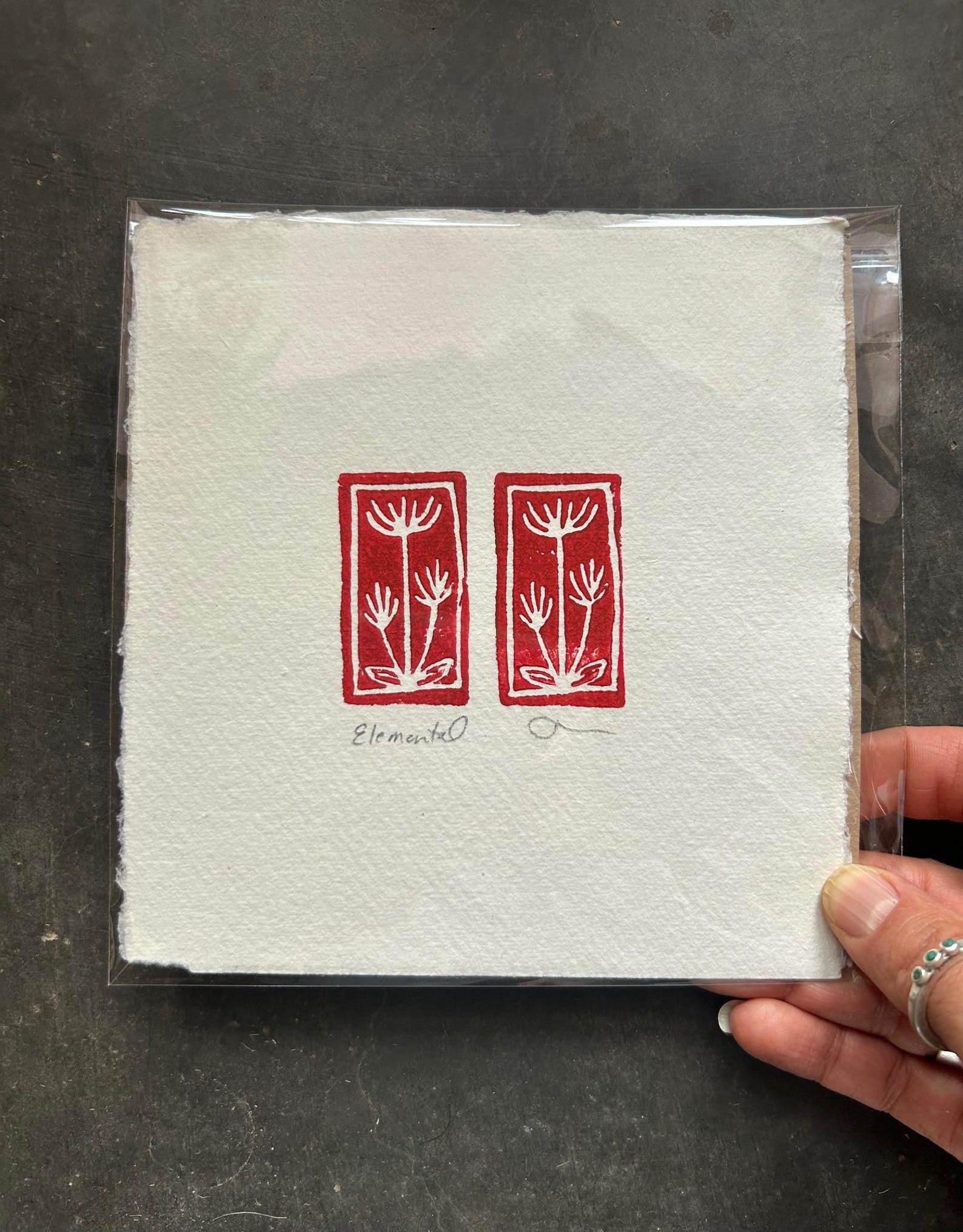 Deep Red Botanical Linocut Mini Art Print "elemental", Natured Themed ...