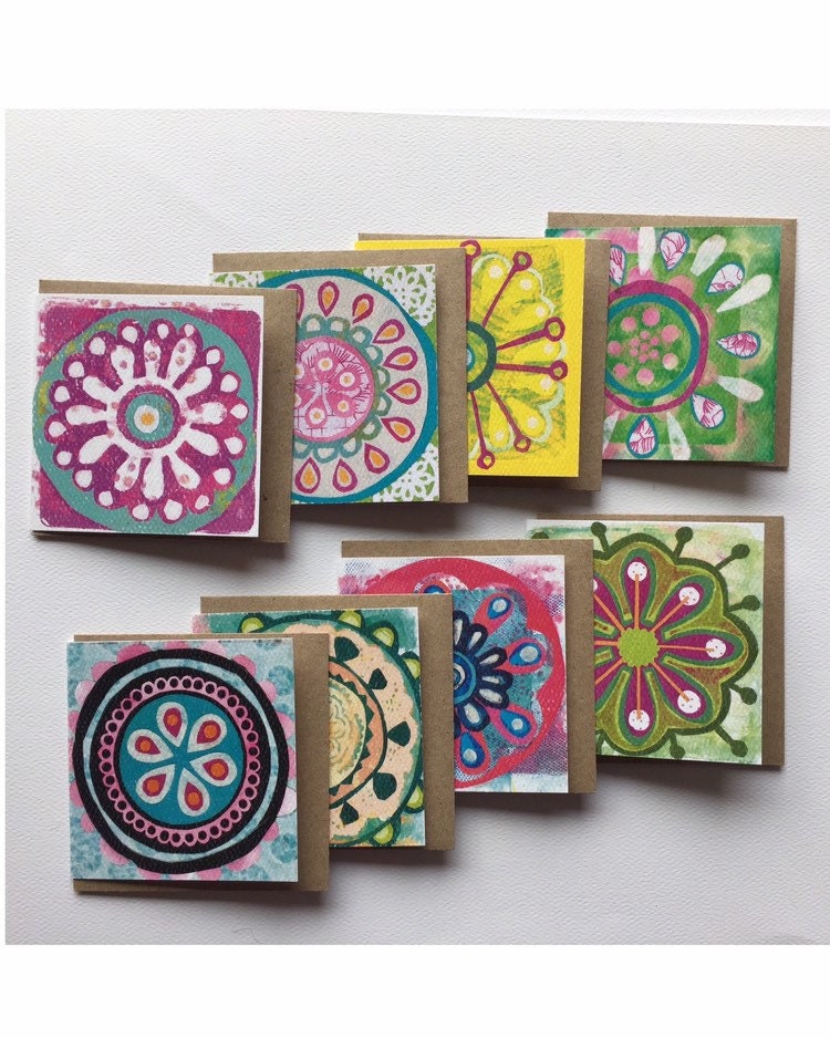 Colorful Mandala Mini Note Card Set of 8, Mini Square Notecards, Mini ...