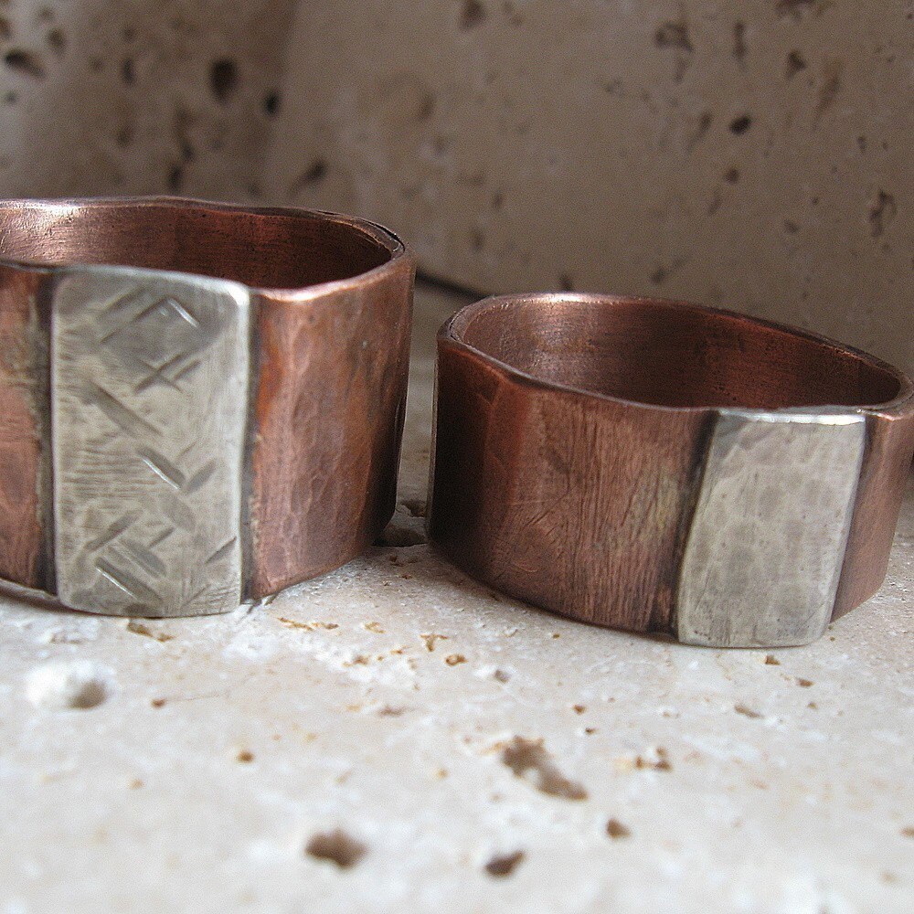 Mens ring of rustic copper and sterling | Etsy