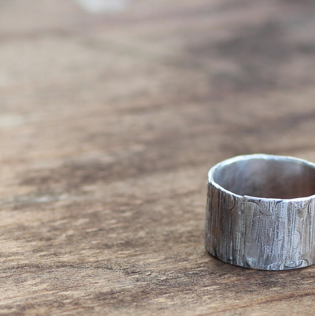 Silver Tree Bark Ring - Etsy