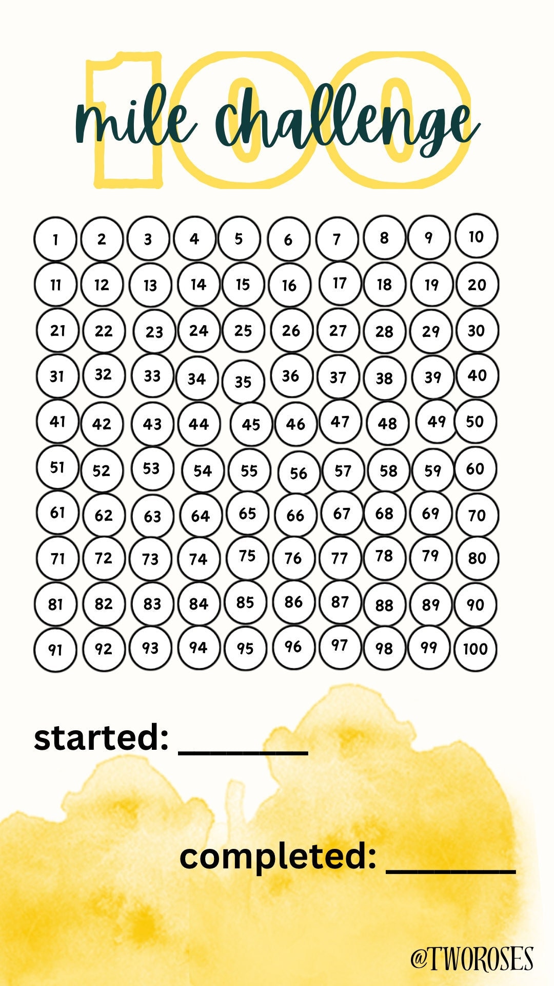 100 Mile Challenge Tracker - Etsy