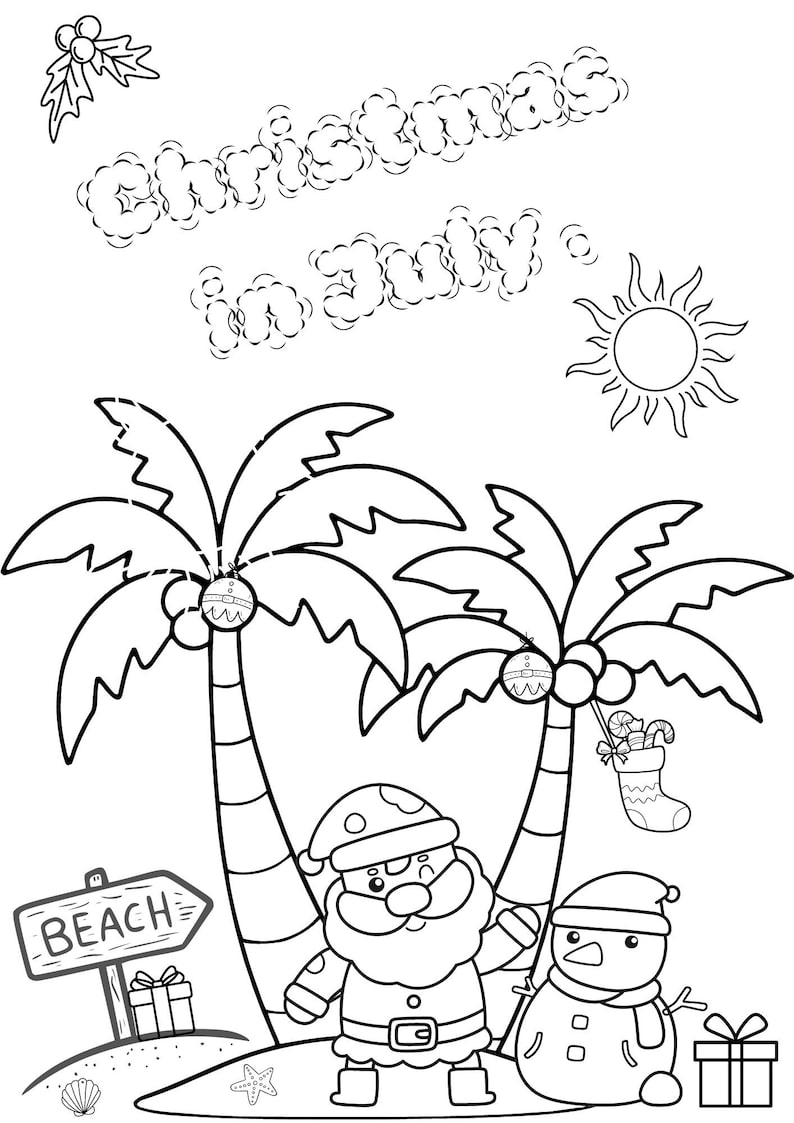 4 Christmas in July Coloring Pages. - Etsy
