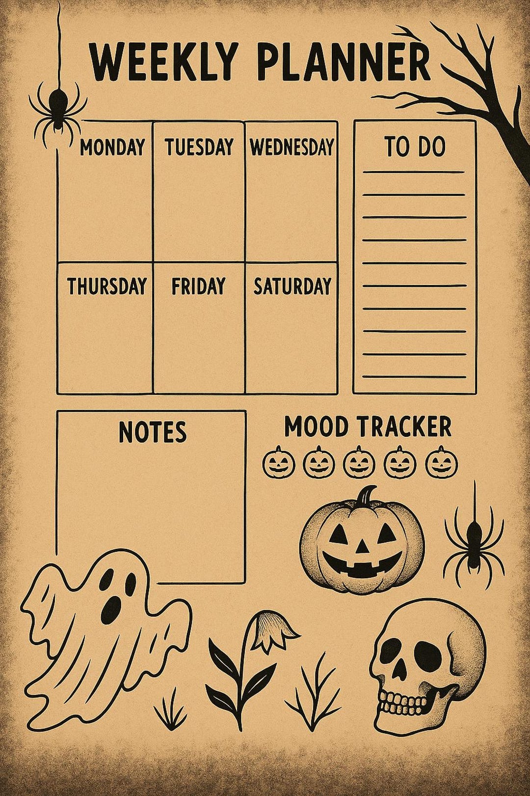 Spooky Weekly Planner | Mood Tracker | Notes - Etsy