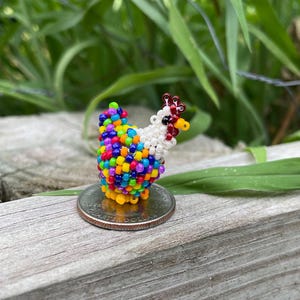 Mini Sittin’ Chickens! Beaded Plump Hen, 3D, Seed Bead, Rooster ...