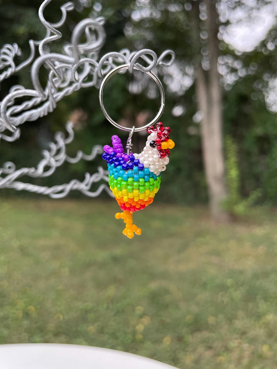 Keychain Mini Chickens! Beaded Plump Hen, 3D, Seed Bead, Rooster ...