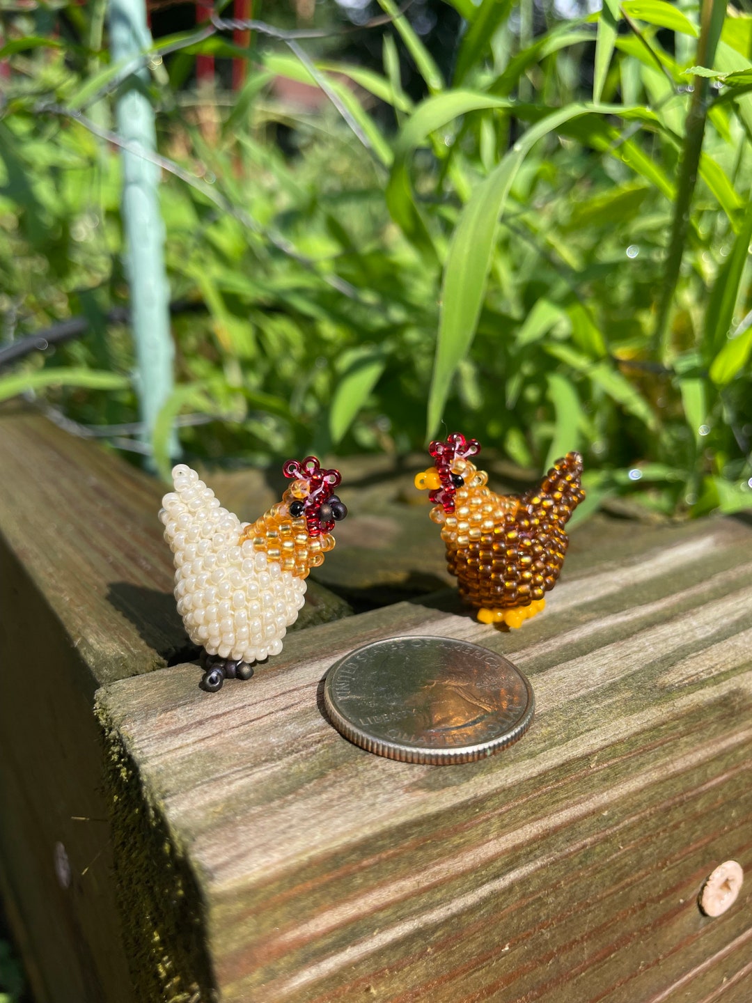 Mini Sittin’ Chickens! Beaded Plump Hen, 3D, Seed Bead, Rooster ...