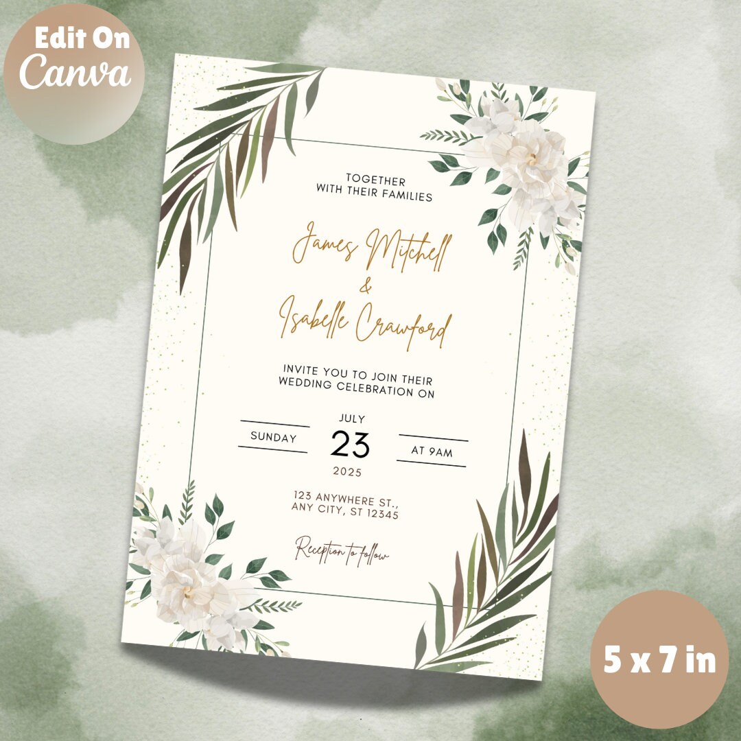 Wedding Invitation Template, Canva Invitation Template, Editable ...