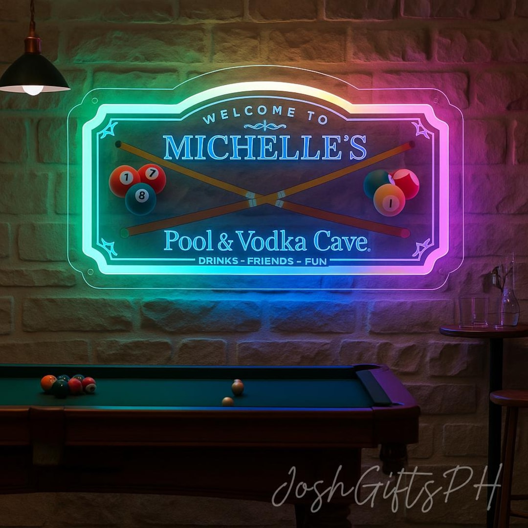 Custom Billiards Neon Sign, Personalized Game Room Decor, Man Cave Pool ...