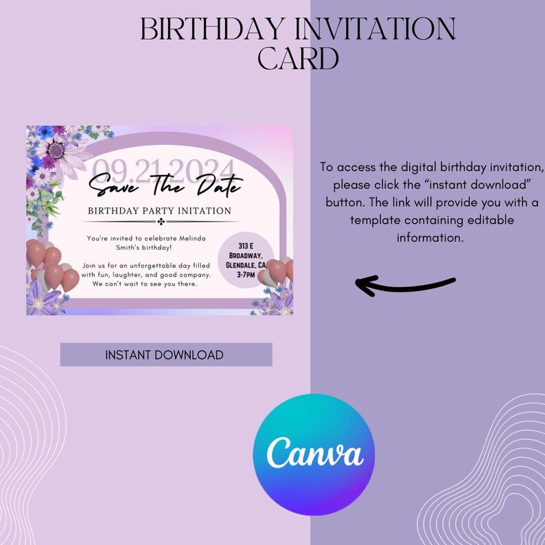 Digital Invitation Card for Birthday Events on Canva That Contains ...