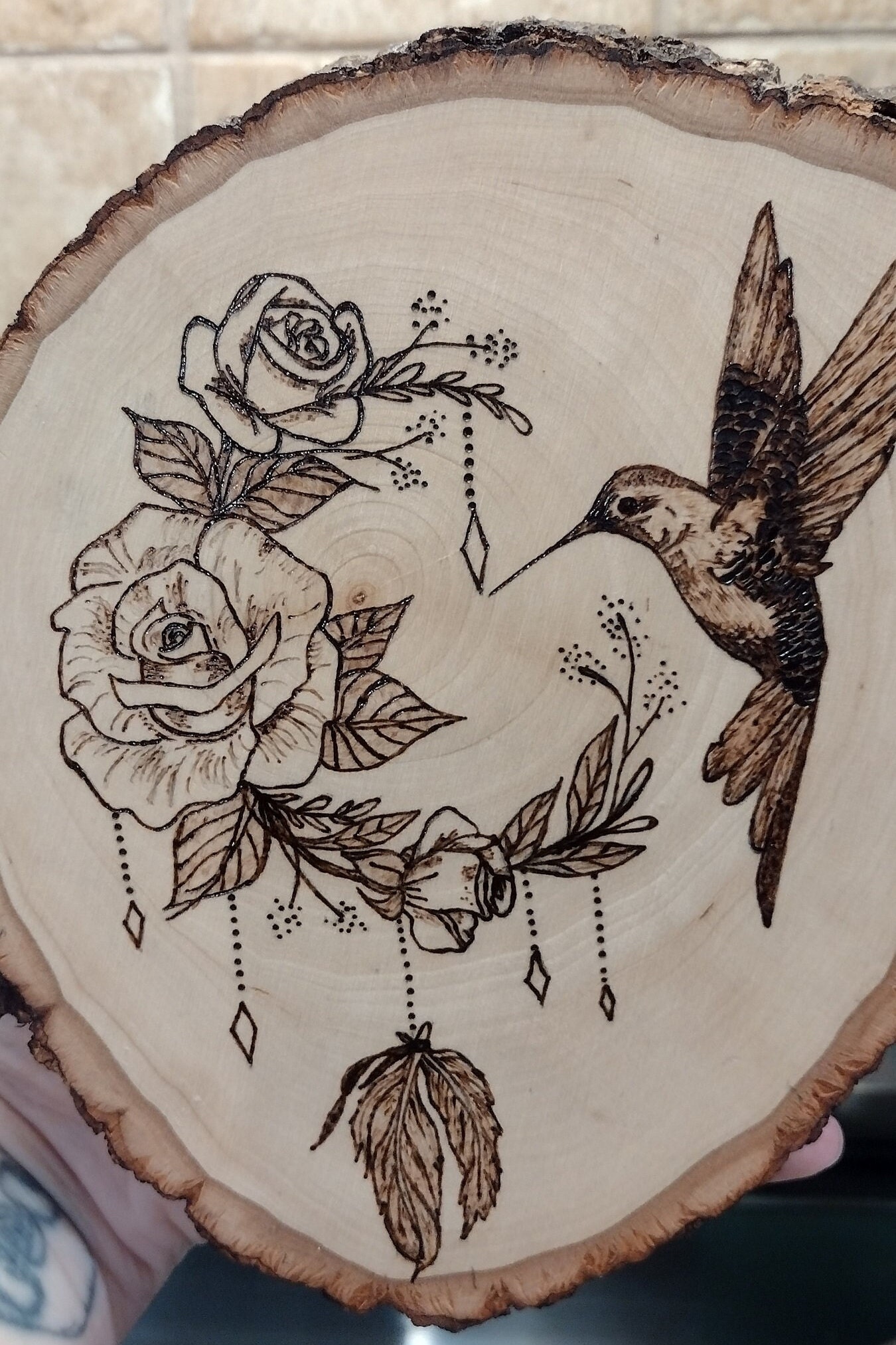 Wood Burned Hummingbird and Roses - Etsy