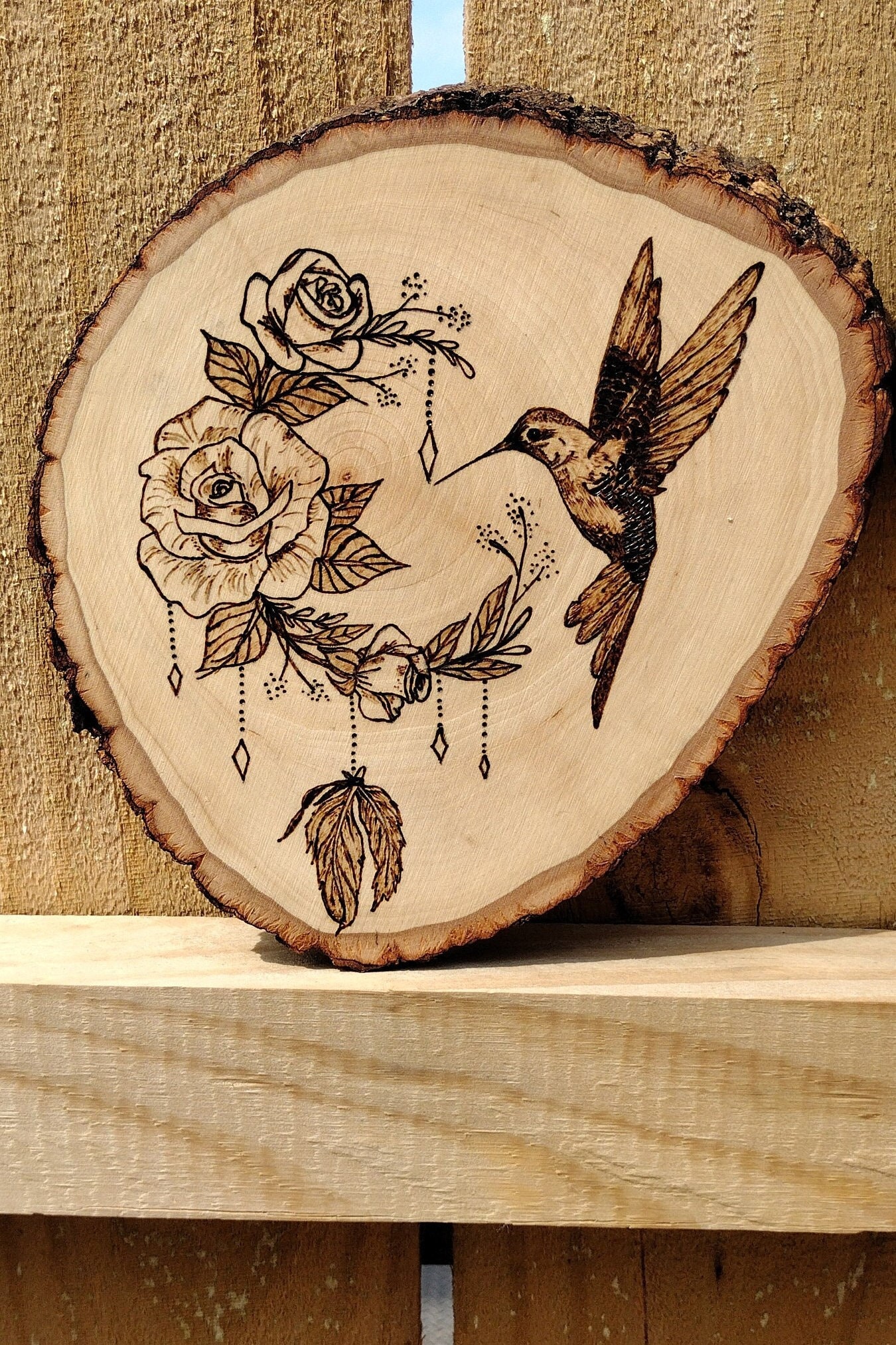 Wood Burned Hummingbird and Roses - Etsy
