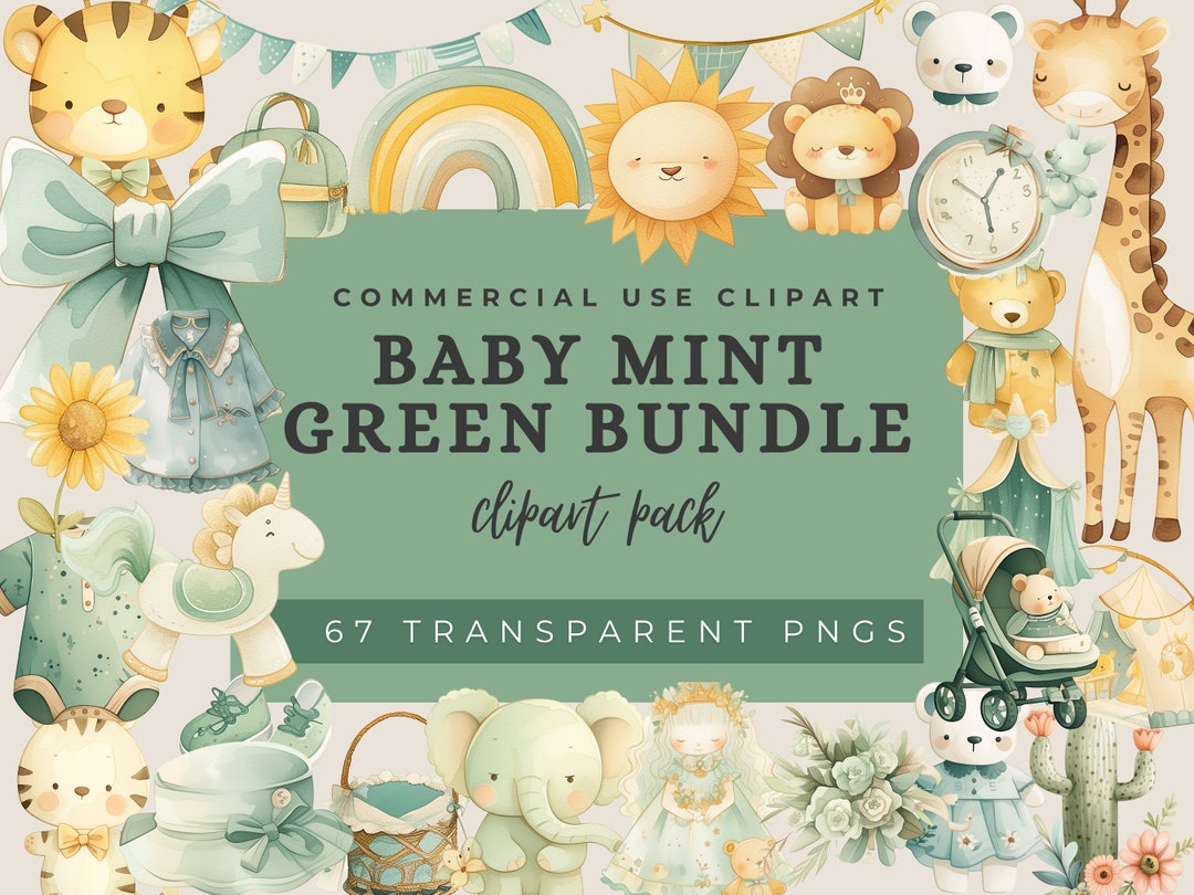 Cute Baby Mint Green Clipart, Pastel Mint Green Clipart, Nursery Mint ...