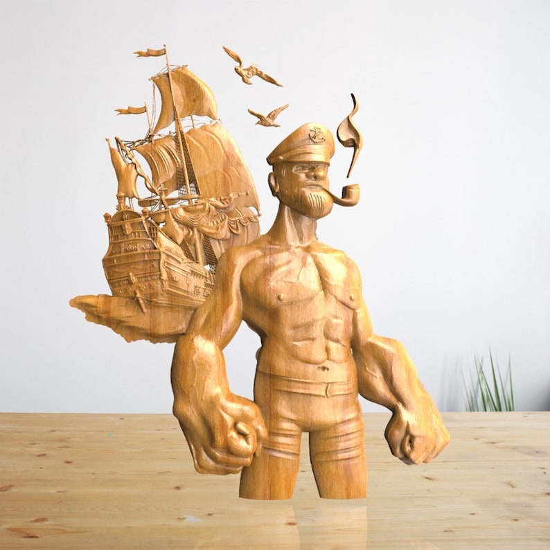 Popeye Pirate Captain STL File for CNC Wood Carving, Cnc Router Files ...