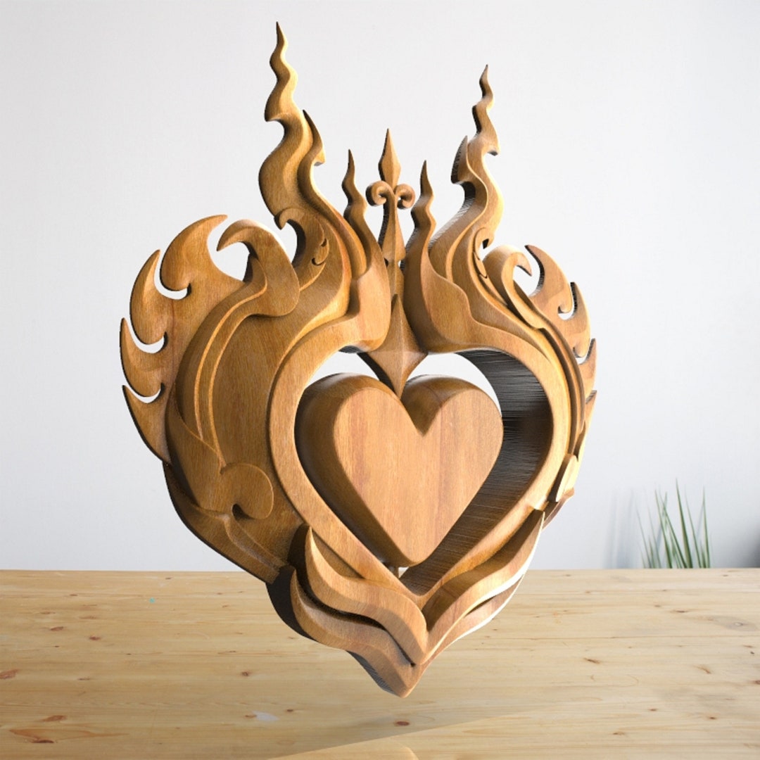 Burning Heart - STL File for CNC Wood Carving, Cnc Router Files - Etsy