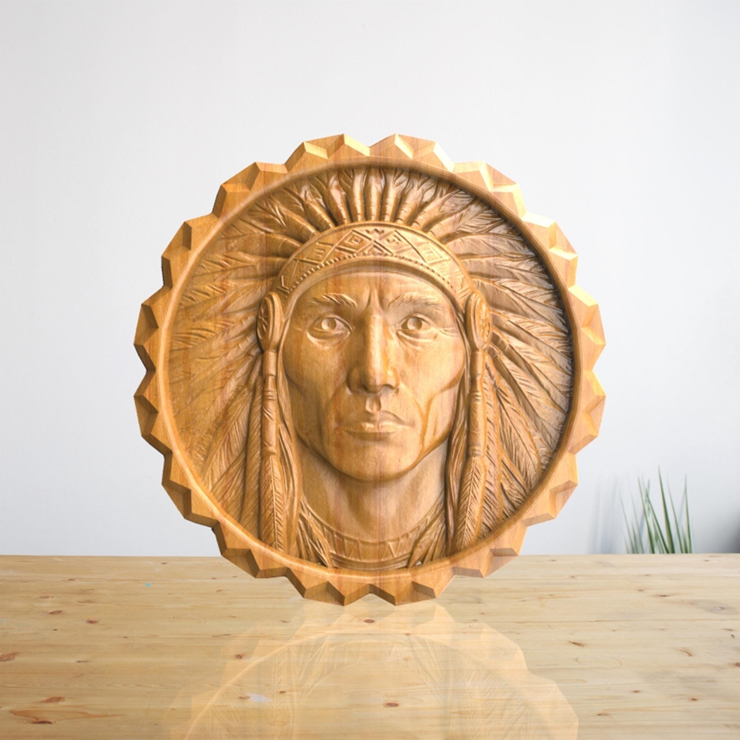 Native American Indian 3D STL Relief for CNC Router, Wood Carving, Wall ...