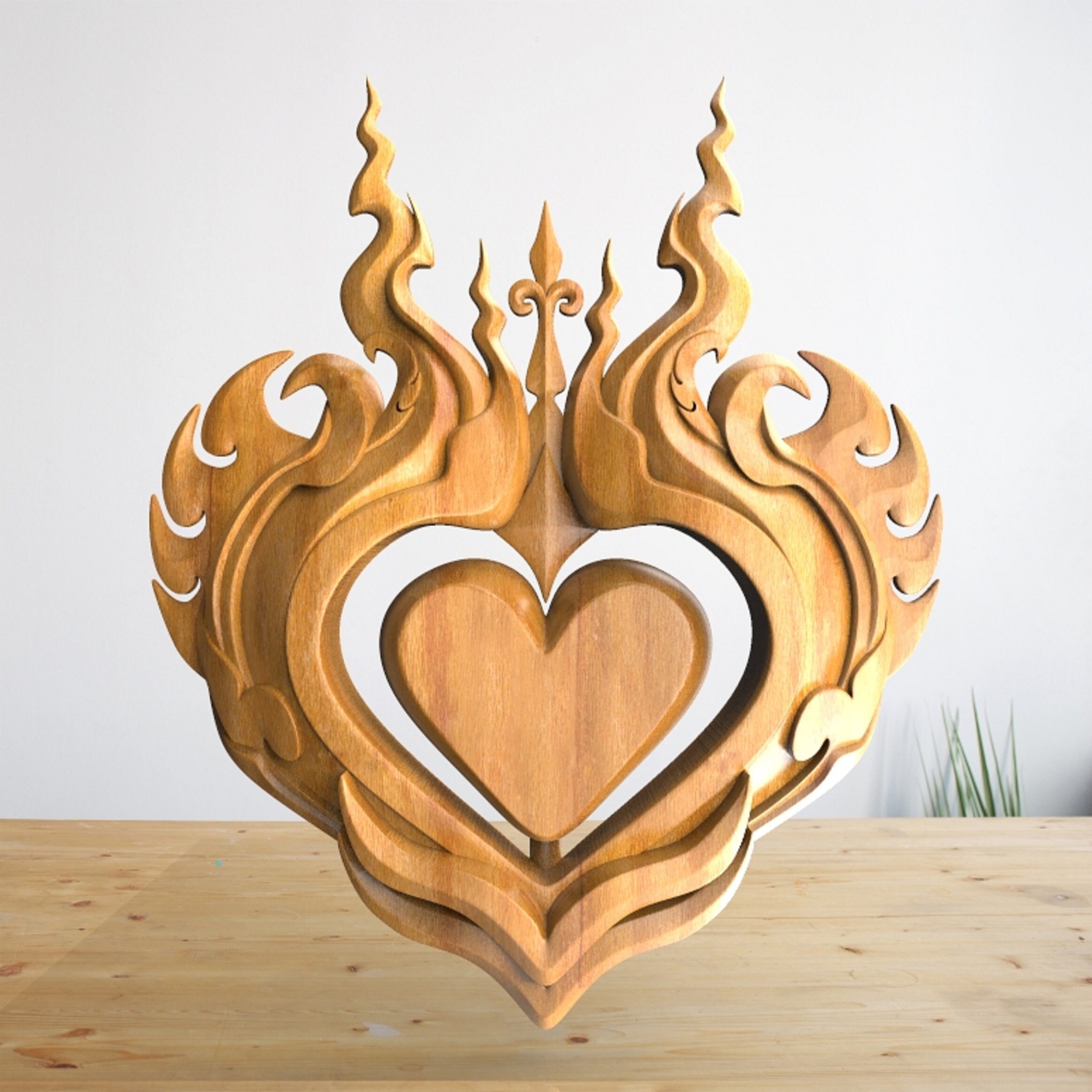 Burning Heart - STL File for CNC Wood Carving, Cnc Router Files - Etsy
