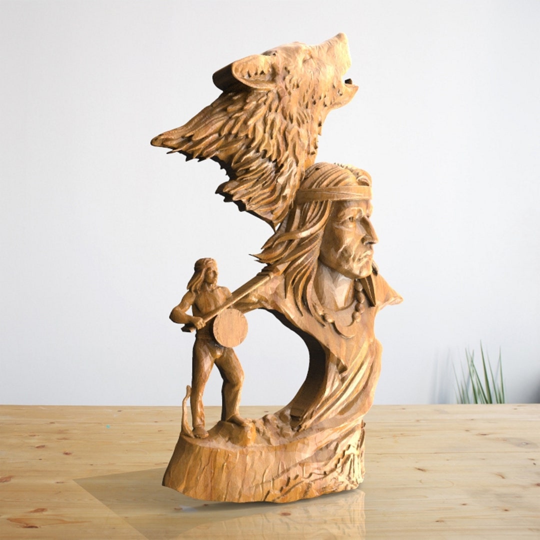 Native American Man and Wolf - STL File for CNC Wood Carving, Cnc ...