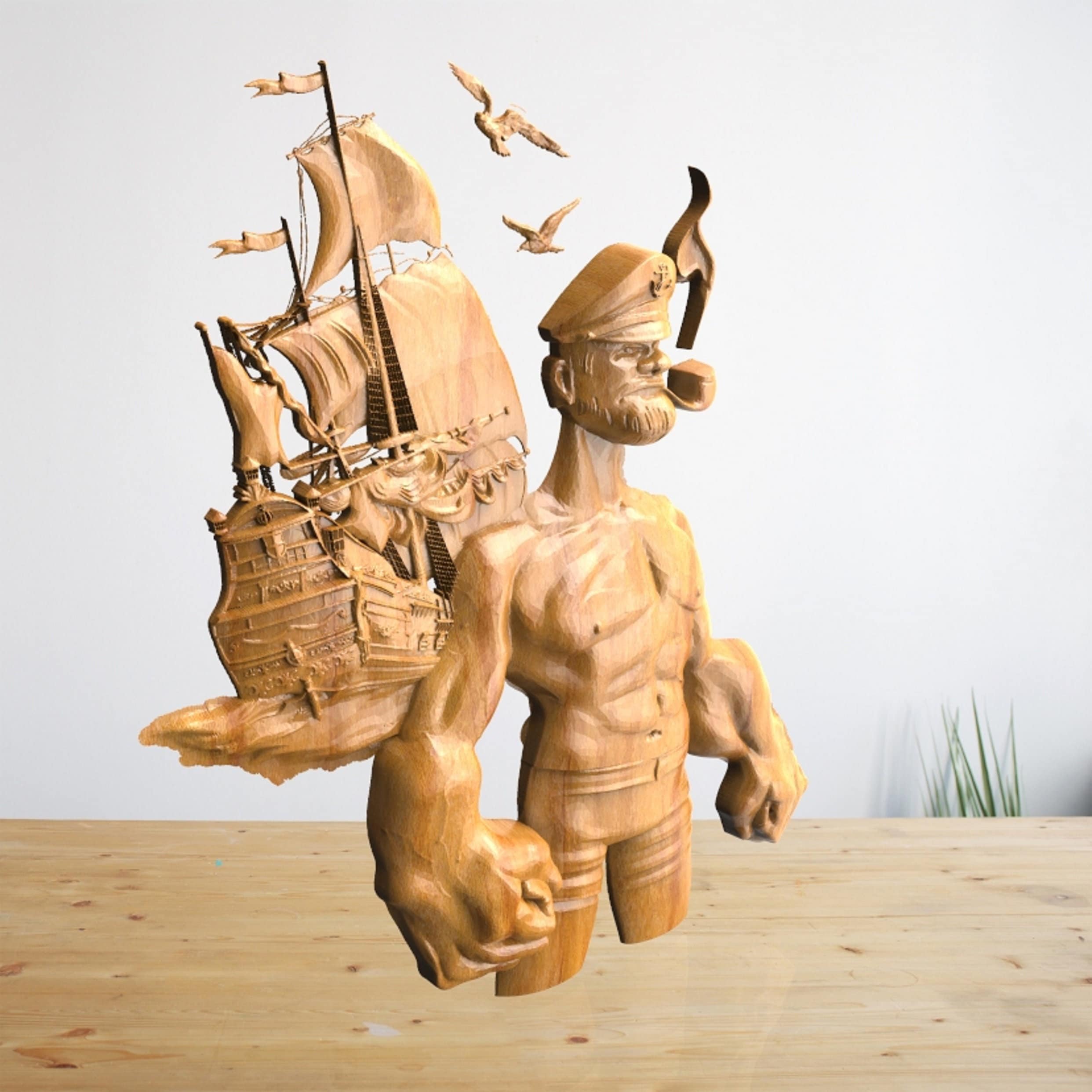 Popeye Pirate Captain STL File for CNC Wood Carving, Cnc Router Files ...