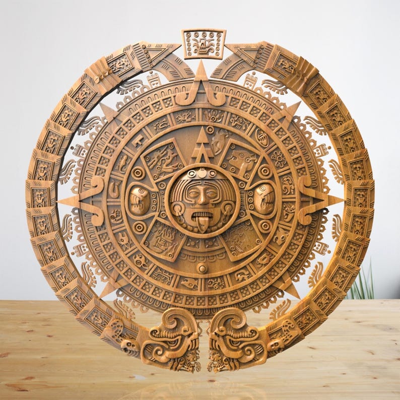 Maya Calendar Relief for 3D Printing & CNC Carving, Aztec Sun Stone ...