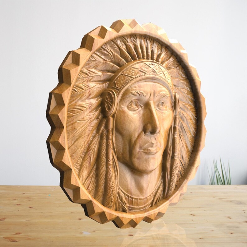 Native American Indian 3D STL Relief for CNC Router, Wood Carving, Wall ...