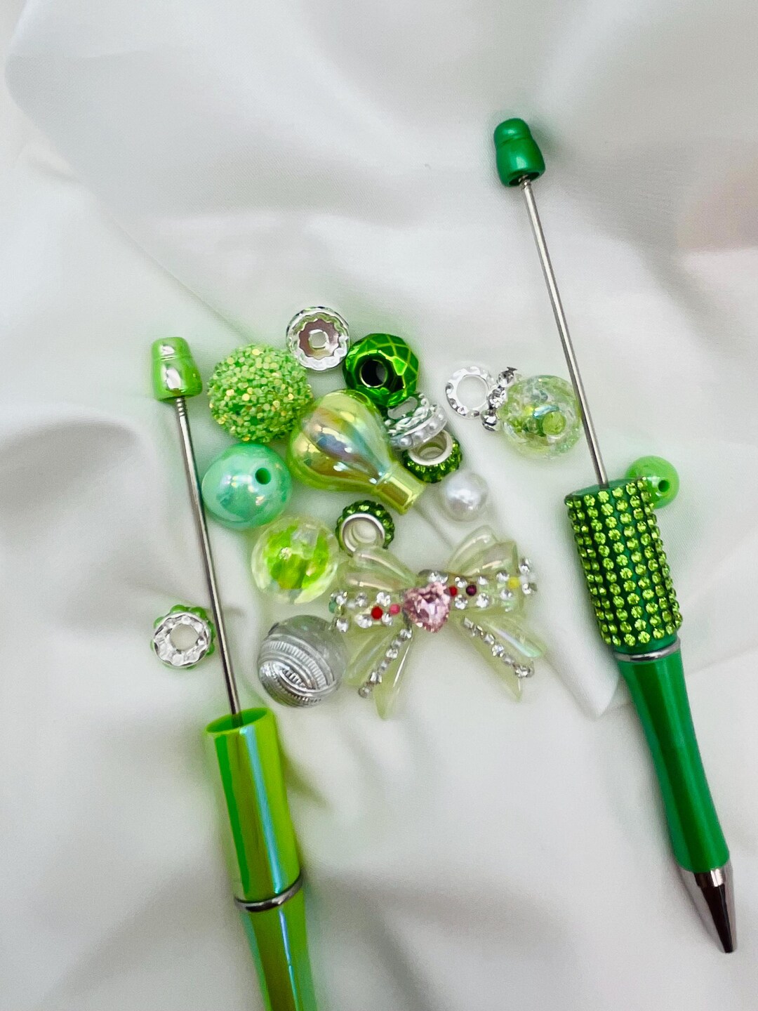DIY Mini Beadable Pen Kit: Green Bow & Balloon Theme (2 Pens) - Etsy