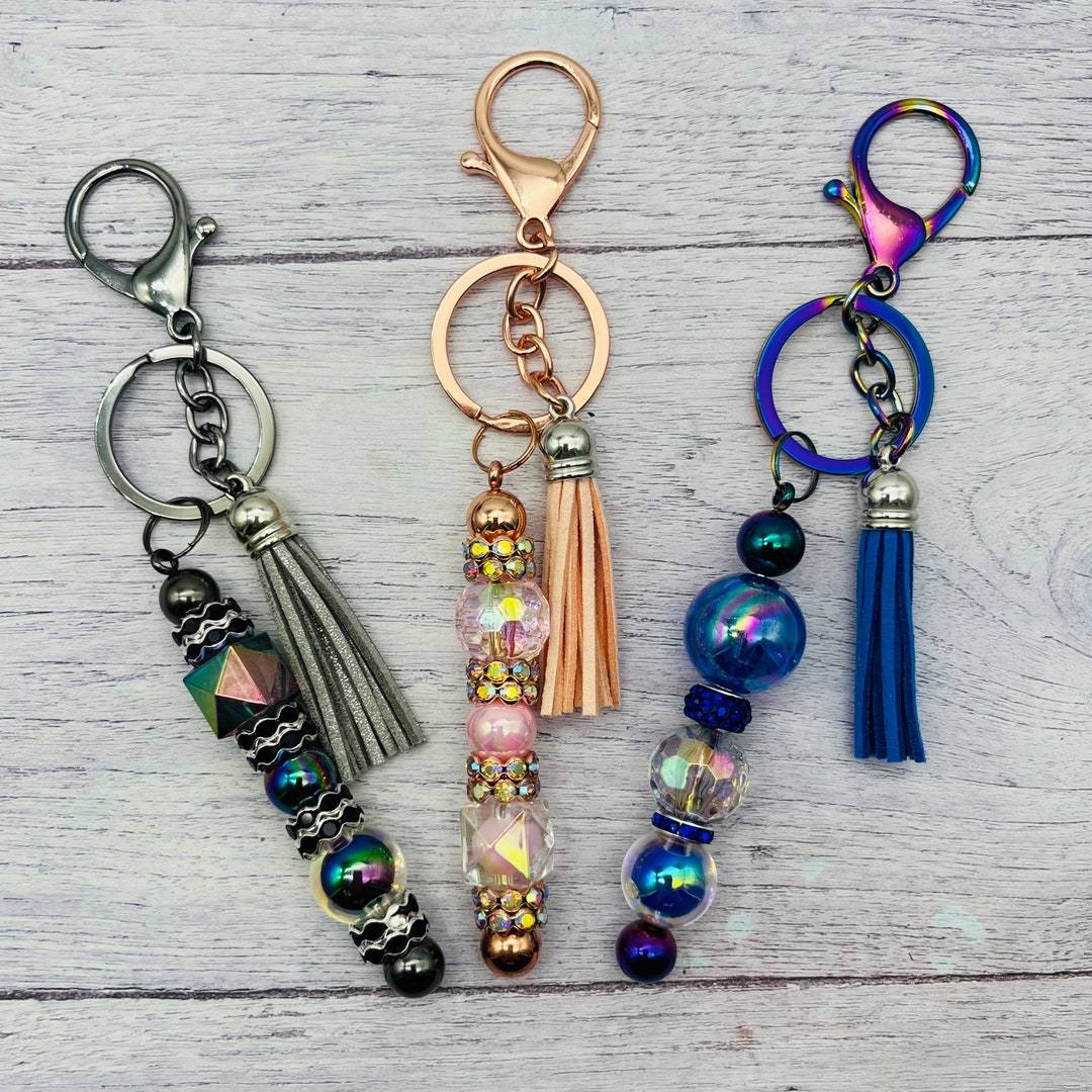 Beaded Keychains in Gunmetal, Rose Gold or Rainbow Colored Hardware ...