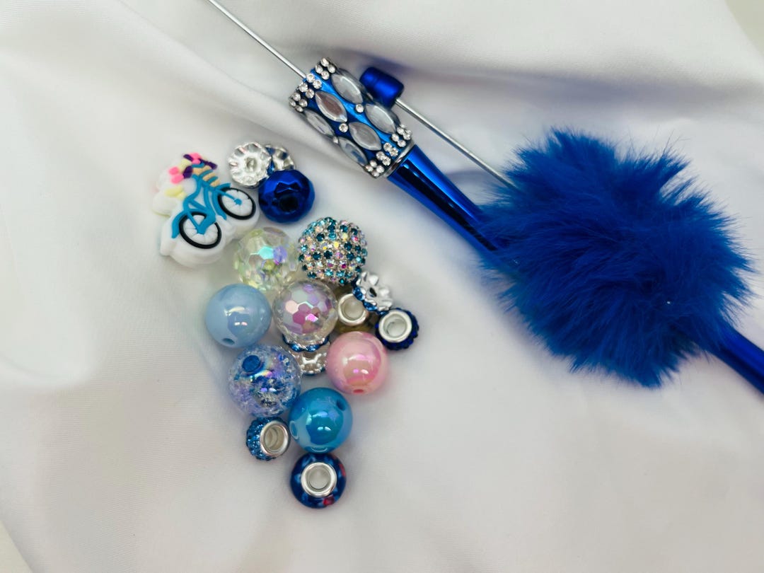 DIY Mini Beadable Pen Kit for 2 Pens! Blue Pens With Bicycle and Bling ...