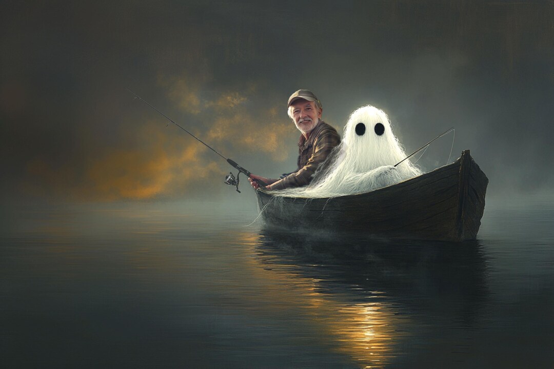Fishing With a Ghost in a Boat Halloween Digital Background, Composites ...