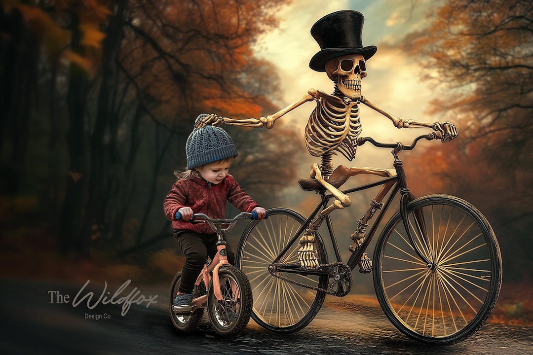 Skeleton on a Bicycle Halloween Digital Background for Photoshop or ...