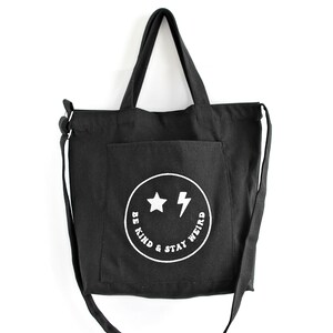Smiley Face Tote Bag, Be Kind & Stay Weird Crossbody Purse, Black and ...