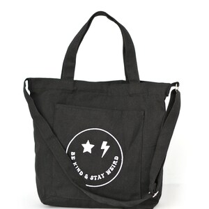 Smiley Face Tote Bag, Be Kind & Stay Weird Crossbody Purse, Black and ...