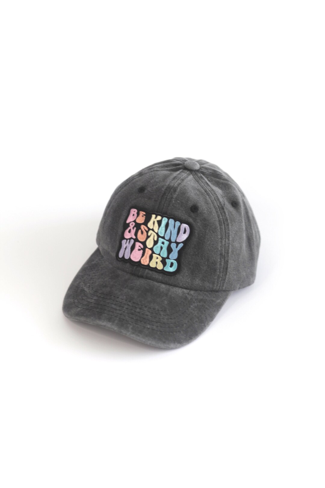 Be Kind and Stay Weird Pastel Rainbow Patch Baseball Cap, Dark Gray Dad ...