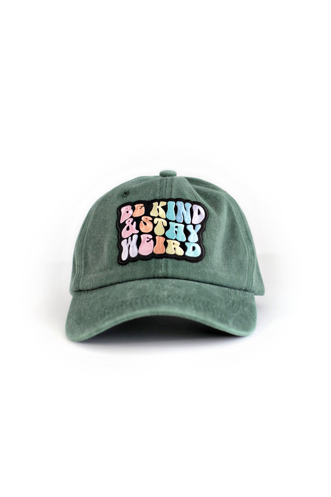 Be Kind and Stay Weird Pastel Rainbow Patch Baseball Cap, Hunter Green ...